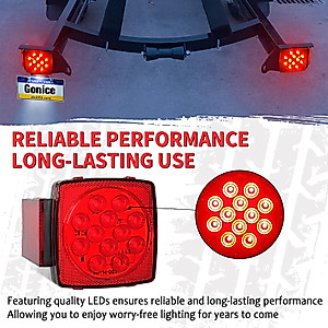 Gonice 2PCS Square LED Trailer Light Kit, Brake Stop Tail Running License Plate LED Light Lamp for 12V Camper Truck RV Boat Snowmobile Marine Under 80", DOT Compliant