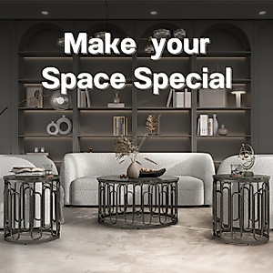 Furniture of America Davis Modern Round Coffee Table with Marble Top & Sturdy Metal Legs & Open Shelf for Living Room, Apartment, Small Space, Black