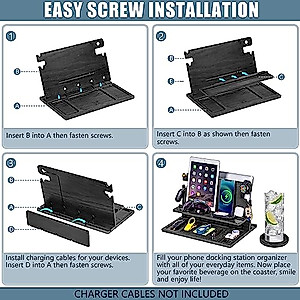 Black Extra Large Wood Phone Docking Station - Nightstand Organizer for Men & Women, iPad Stand For Desk, Tablet Stand Holder, Apple Watch Compatible, Holds Phones, Tablets, Keys, Glasses, EDC & more