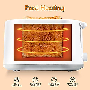 2 Slice Toaster, ROCKURWOK Extra Wide Toaster with Toast Boost, Slide-Out Crumb Tray, Auto-Shutoff and Cancel Button, White