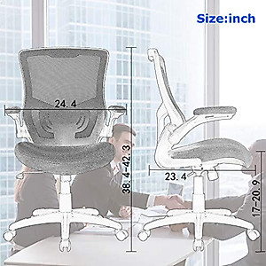 Home Office Chair Mesh Desk Chair Computer Chair with Lumbar Support Flip Up Arms Ergonomic Chair Adjustable Swivel Rolling Executive Mid Back Task Chair for Women Adults, Black
