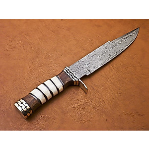 Custom Damascus Hunting Knife Camping Knife With Burl Wood Handle