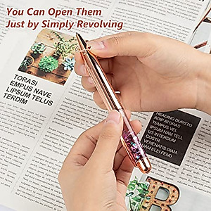 PAFUWEI 4 Pack Rose Gold Retractable Ballpoint Pen Metal Ball Pens Bling Dynamic Liquid Sand Pens Chunky Pens for Office School Supplies, Medium Point, Black Ink