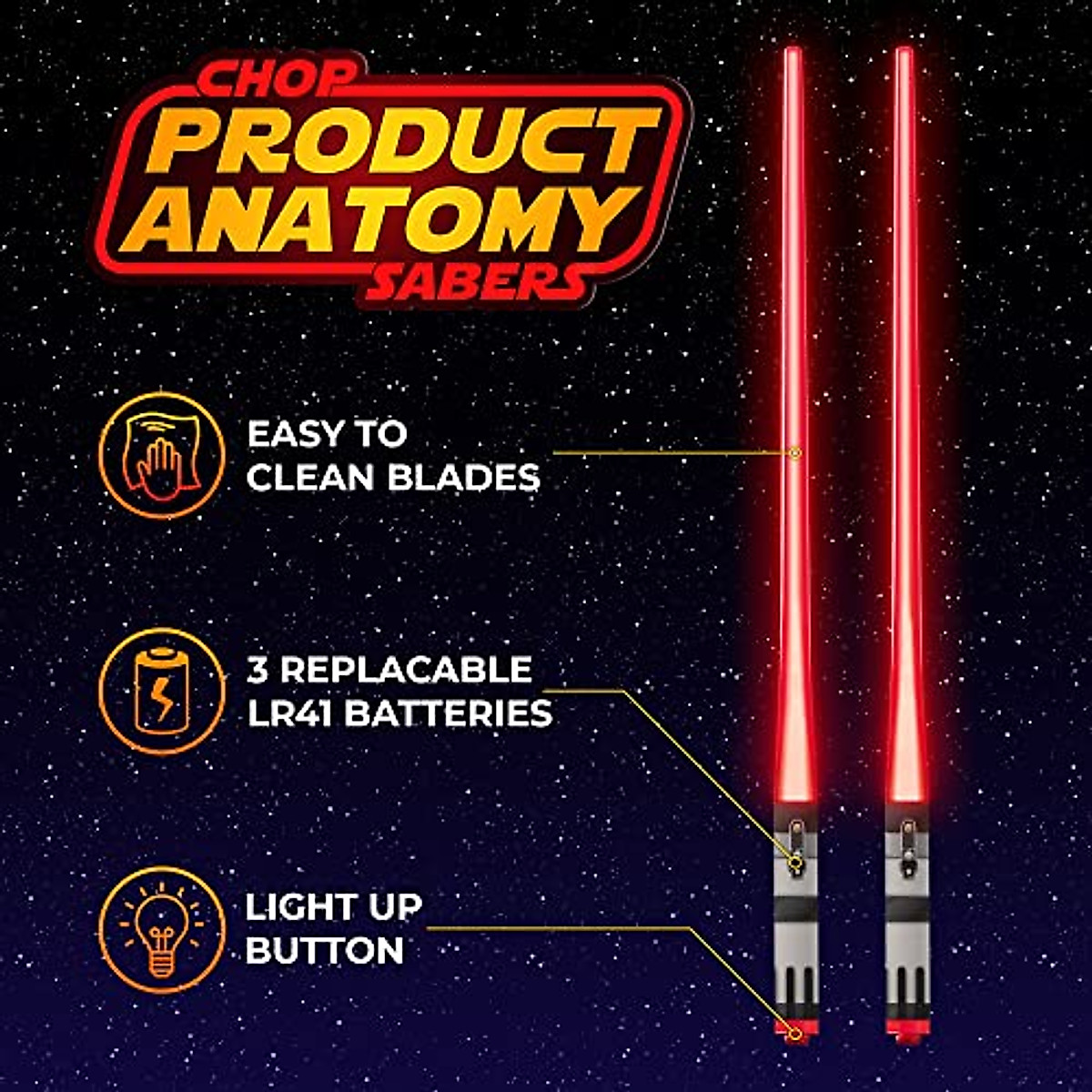 Lightsaber Chopsticks Star Wars Light Up - LED Glowing Light Saber Chop Sticks - Reusable Sushi Lightup Sabers Chopstick Set Of 4 Pairs - Blue & Red & Green & Purple