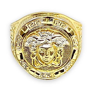 19 MM WIDE TWO TONE ROUND GREEK BEAUTY LADY MEDUSA RING REAL 10K YELLOW GOLD SG4533