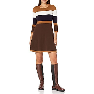 Jessica Howard Women's Colorblock Sweater Shift Mini Dress with ¾ Sleeves, Rust Combo, X-Large