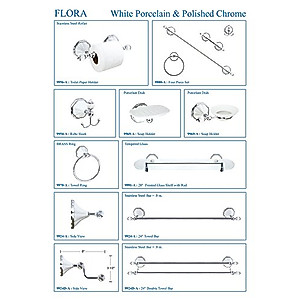 MODONA Double Robe & Towel Hook - White Porcelain & Chrome - Flora Series - 5 Year Warrantee