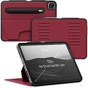 ZUGU Case iPad Pro 11 Inch Case 1st/2nd/3rd/4th Generation Case 2018/2020/2021/2022 | Slim Protective Case Wireless Apple Pencil Charging | Convenient Magnetic Stand & Sleep/Wake Cover | Cherry Red