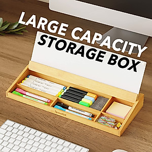 SpaceAid Bamboo Desktop Whiteboard with Organizer Box, Office Desk Dry Erase White Board Holder, Computer Keyboard Stand Pad for Office Supplies Storage (Natural)