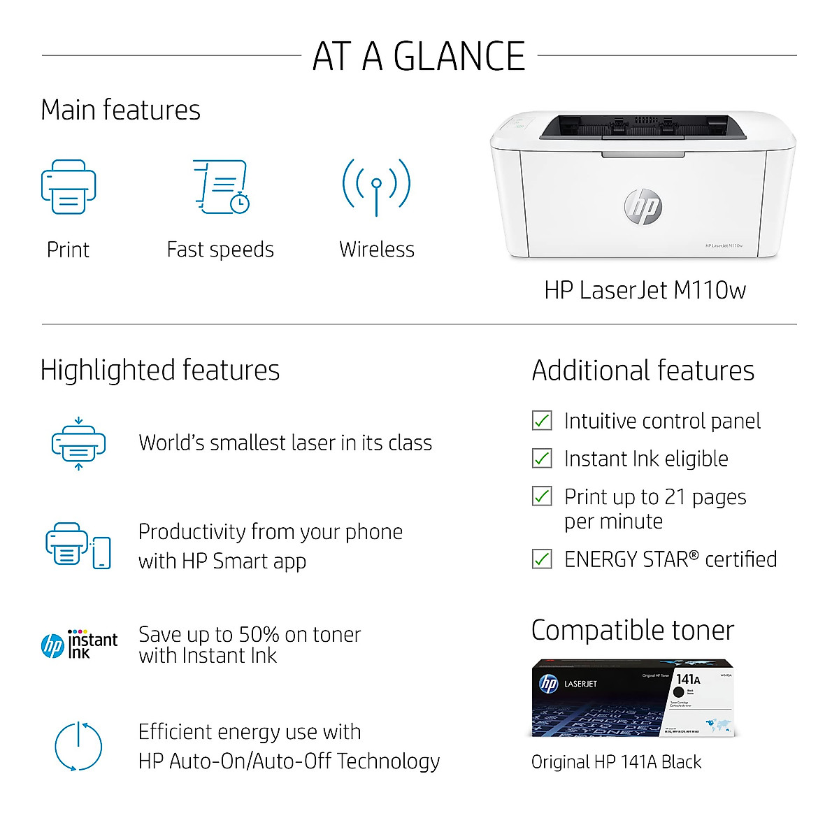 HP LaserJet M110w Wireless Monochrome Printer (7MD66F) (Renewed)