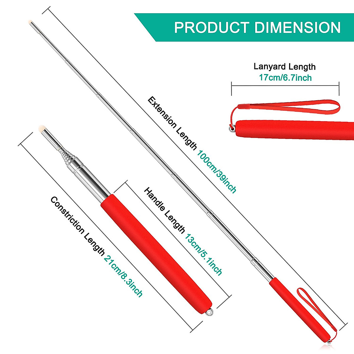Alcoon 3 Pack Telescopic Teachers Pointer Retractable Handheld Presenter Extendable Classroom Whiteboard Pointer with Lanyard for Teachers, Coach, Presenter, Extends to 39 Inch (Black, Red, Blue)