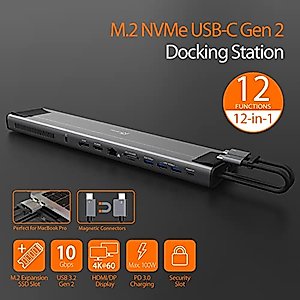 j5create USB C Dual 4K 60Hz Display Docking Station (12-in-1), Built-in M.2 SSD Slot, HDMI, DisplayPort, 10Gbps USB-A, Card Reader, PD 100W, Ethernet, for 2021 MacBook Pro (JCD552)