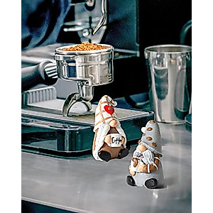 iStatue Coffee Gnomes - Set of 2 Resin 4-inch Swedish Collectible Figurines Couple and Coffee Bar Accessories for Counter Valentine Decor (Coffee Gnomes)