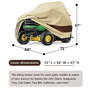 Lawn Mower Covers, 600D Oxford Cloth Riding Lawn Mower Covers Waterproof Outdoor,UV-Proof, Dust-Proof, Rain-Proof And Snow-Proof-All Weather Protection 72"L x 54"W x 47"H(khaki)