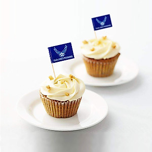 JAVD 100 Pcs US Air Force Wings Cake Topper Flag, Small Mini United States Military Air Force Wings Toothpick Flags On Stick,Decorations Supplies for Army Party Events Celebration