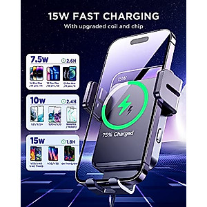 JOYROOM Wireless Car Charger JR-ZS219，15W Qi Fast Charging Phone Mount for Car， No Fear of Bumps and Never Fall Off for iPhone 14 13 12 11, Galaxy S22/S20+