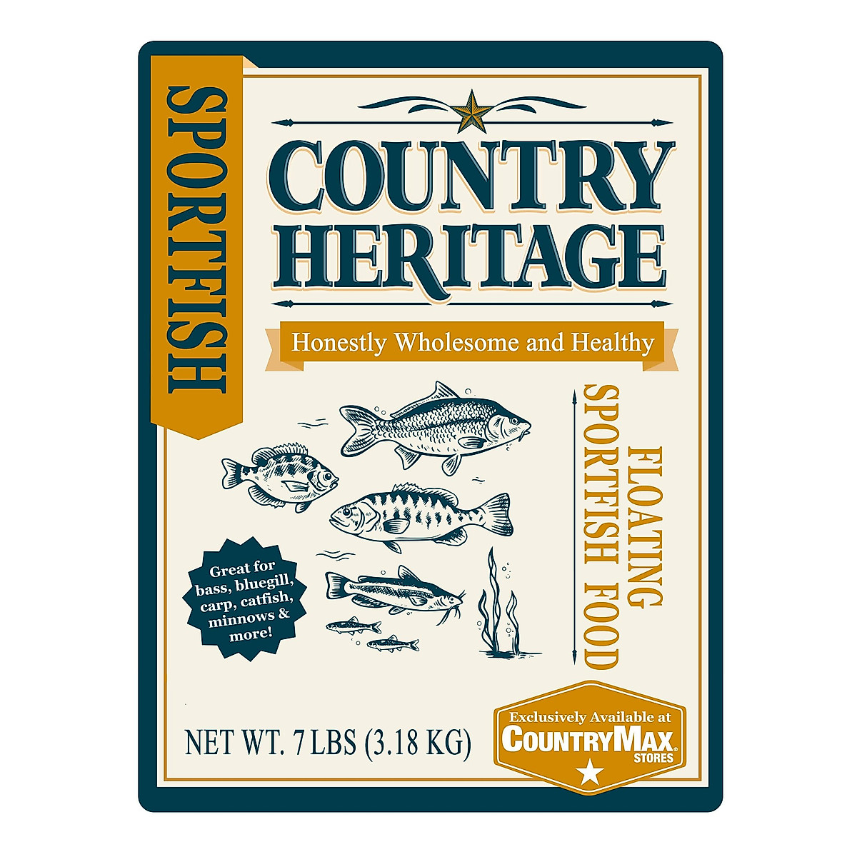 CountryMax Floating Sportfish Game Fish Food 32% Protein for Pond and Lakes, Extruded Feed for Bluegill, Catfish, Minnows, Bass, Carp (7 Pounds)