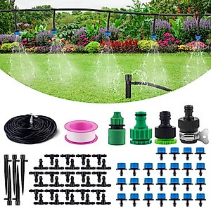 82ft/25m Drip Irrigation Kits, Garden Irrigation Accessories, Automatic Plant Watering System with 1/4” Blank Distribution Tubing Hose, Set for Garden Greenhouse Patio Lawn Flower Bed(Blue)