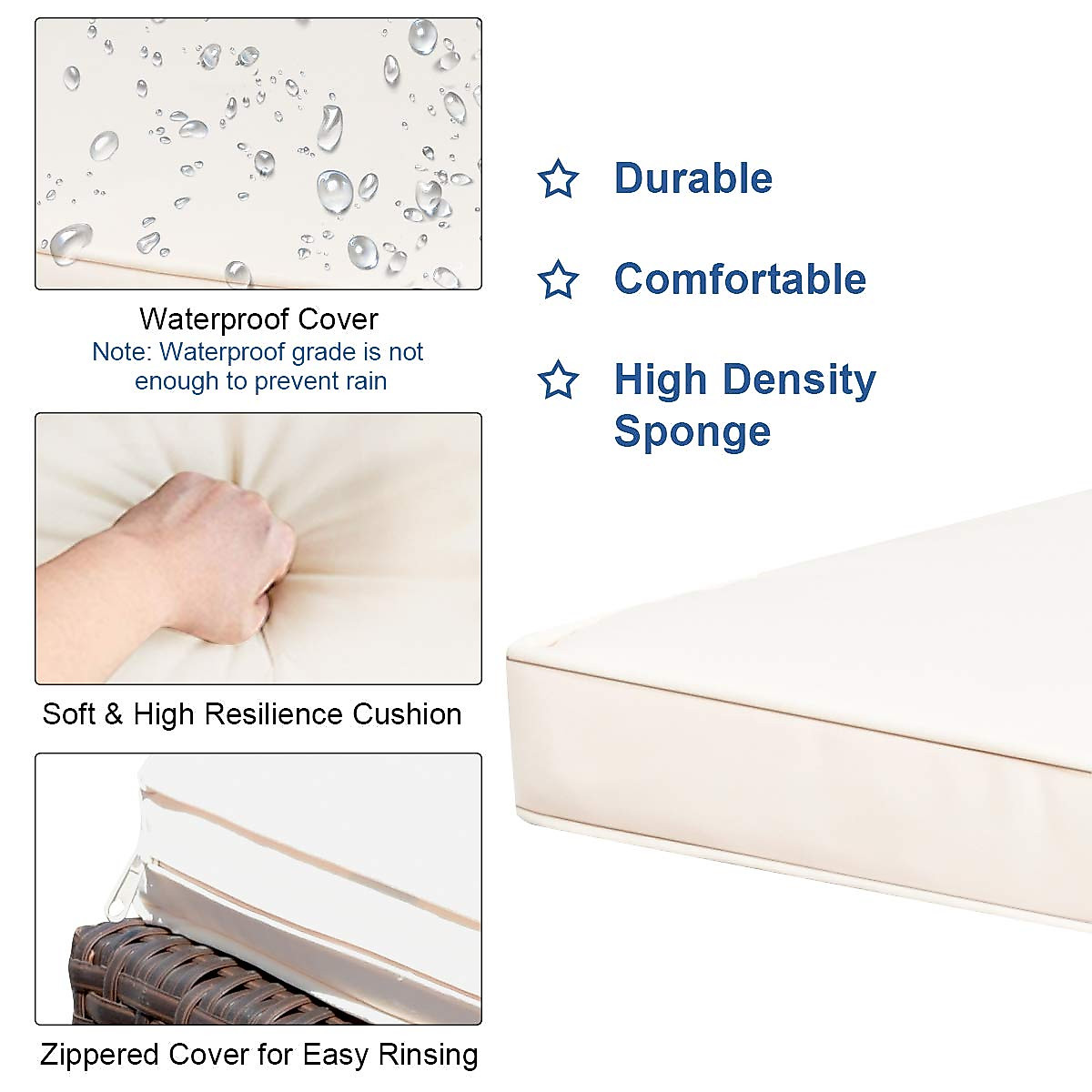 Tangkula Patio Bar Set, 3 Piece Outdoor Rattan Wicker Bar Set with 2 Cushions Stools & Glass Top Table, Outdoor Furniture Set for Patios Backyards Porches Gardens Poolside (Beige)