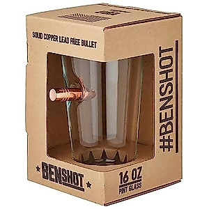 BenShot US Flag Pint Glass with Real 0.50BMG Bullet - 16oz | Made in the USA