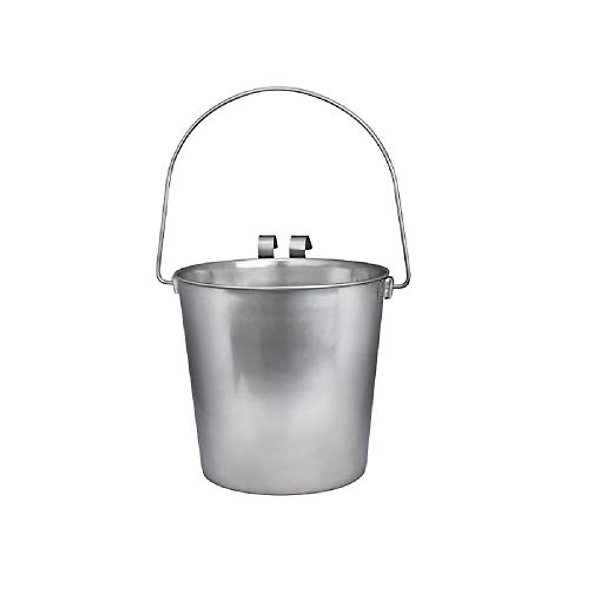Indipets Heavy Duty Stainless Steel Flat Sided Pail with Hooks - 1 Quart - Lays Flat Against Dog Kennel, Crate or Fence
