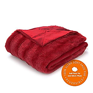 Cheer Collection Faux Fur Blanket, Luxurious Blanket for Couch, Throw Blanket, 60" x 70" inches, Red Maroon