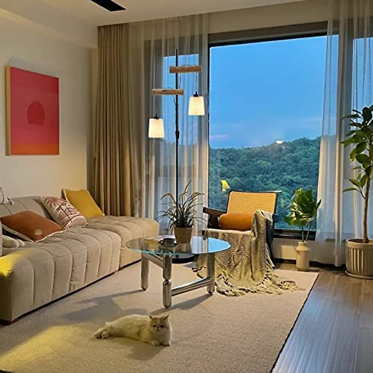 Floor Lamps for Living Room,Farmhouse Industrial Floor Lamps,68 Inch 2 Lights Wood Standing Lamp,Sturdy Base Tall Vintage Pole Light, Metal Black Floor Lamps Bedroom Office Rustic Home (Brown)