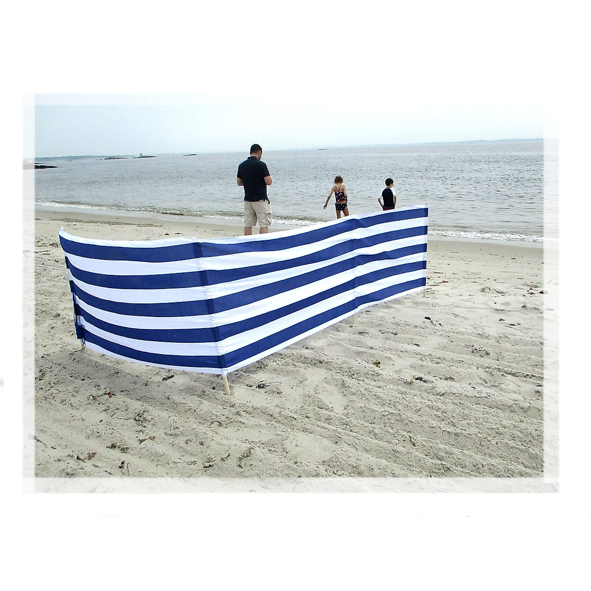 13 ft Beach Windscreen Privacy Windbreak with a Bag and Mallet Made in Europe (Blue/White Stripes)