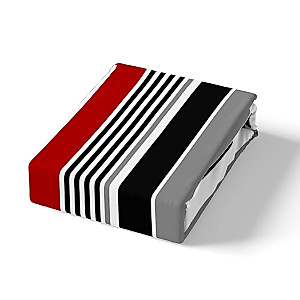 Modern Stripes Bedding Set Twin Size for Kids Boys Bedroom,Red Black Gray Bed Duvet Cover Set,Lines Art Comforter Cover Simplicity Decor 2 Pieces 1 Duvet Cover with 1 Pillowcase No Comforter