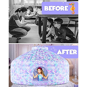 Skywin- Inflatable Tent for Kids (Mermaid) - Inflatable Air Tent Fort for Kids, Inflatable Fort Sets Up and Stores Away in Seconds, (Fan NOT Included) (with Door)