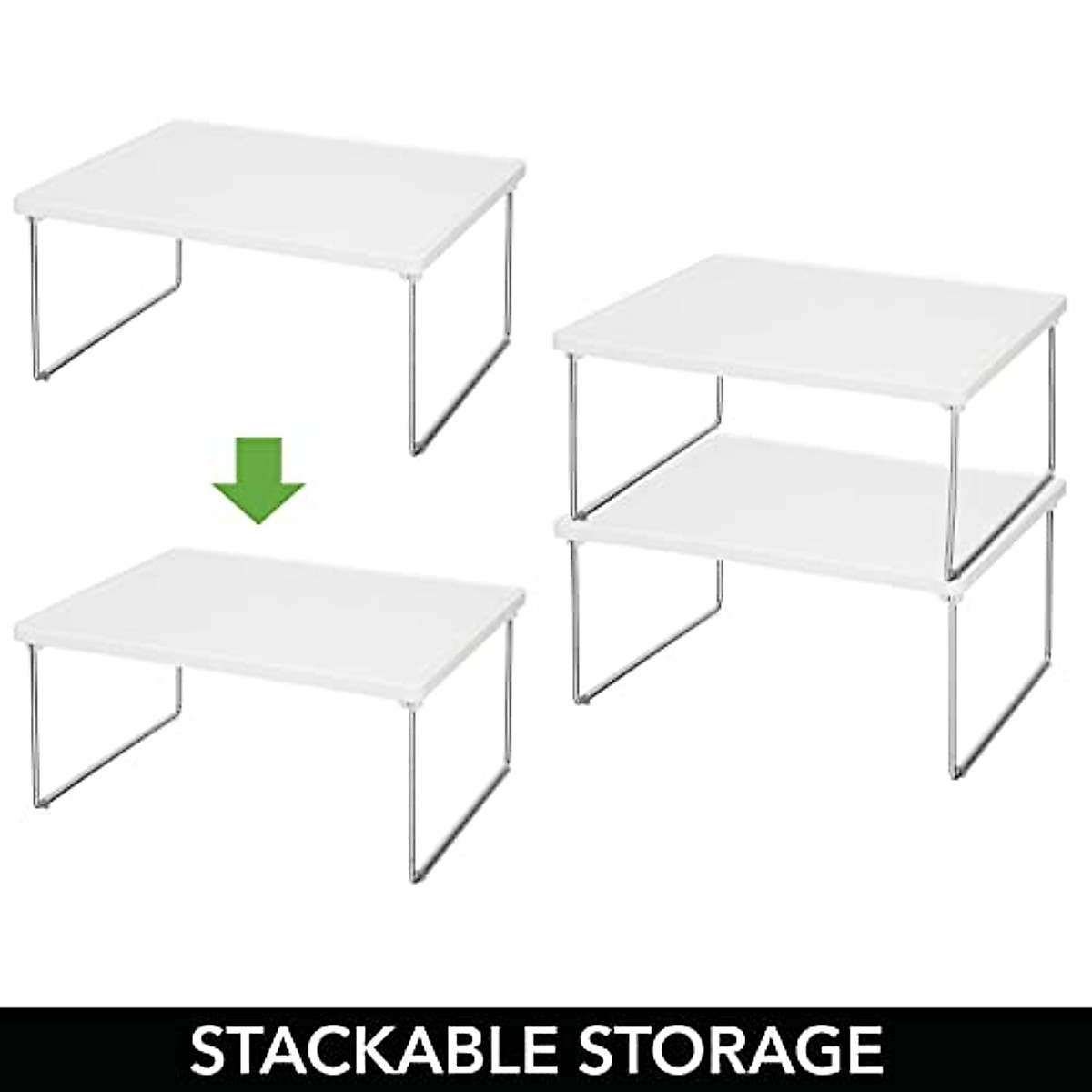 mDesign Metal Stacking Storage Organization for Shelves Inside Closet in Bedroom, Bathroom, Hall, or Entryway - Organizer Stand for Clothing, Linen, Household Items, Ligne Collection, 2 Pack, White