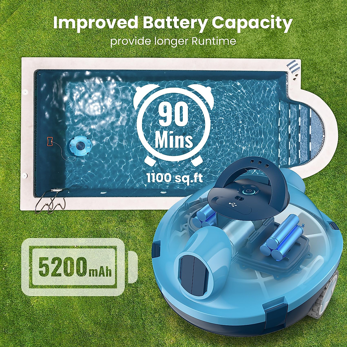 𝙐𝙥𝙜𝙧𝙖𝙙𝙚𝙙 OUCAXIA Cordless Robotic Pool Cleaner, Automatic Pool Vacuum, 90 Mins Runtime & Powerful Suction, Self-Parking, Lightweight, Ideal for Above/In-Ground Pool 65 Feet/1100 Sq.Ft