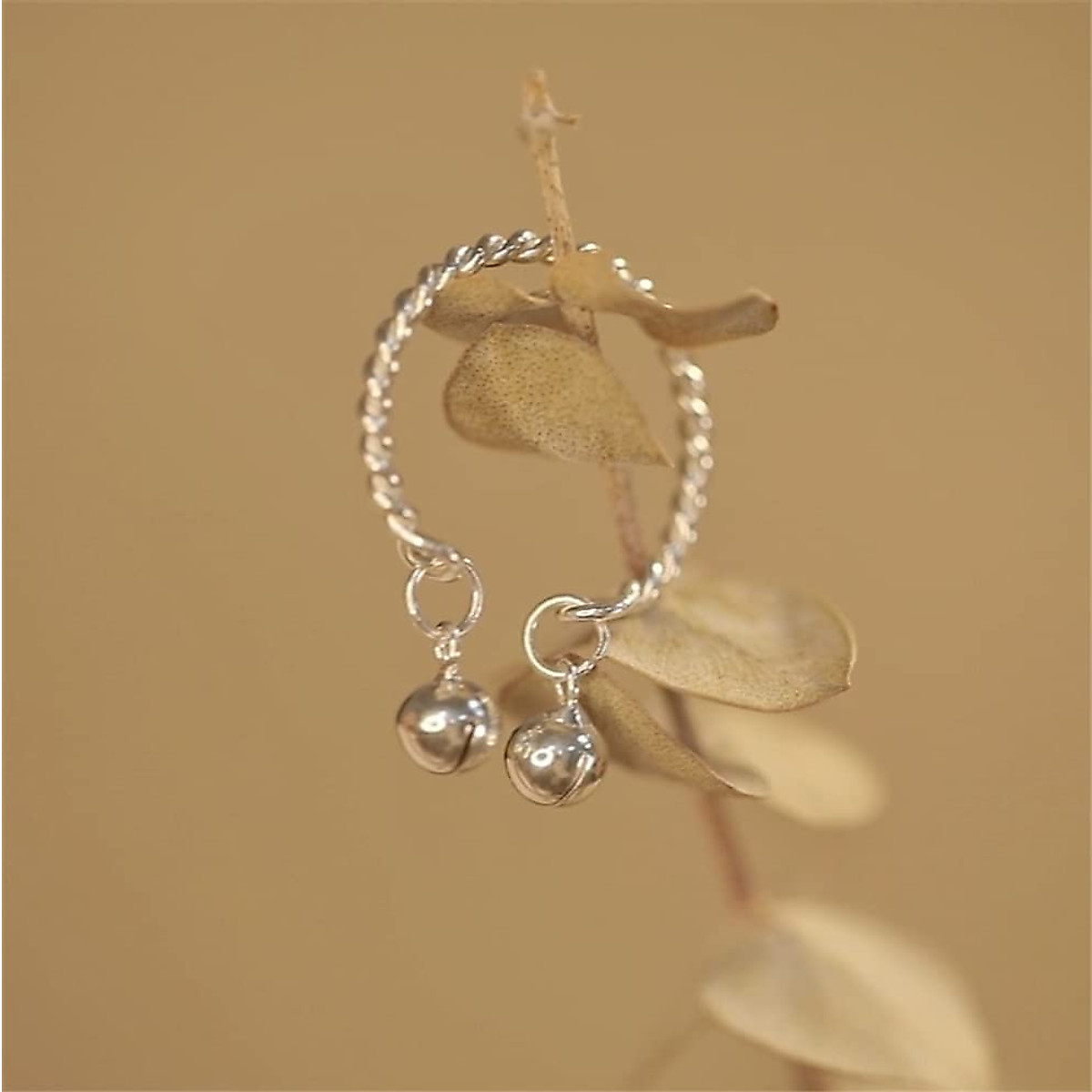 Dainty Ball Bell 925 Sterling Silver Adjustable Open Ring for Women Girls Expandable Boho Twisted Statement Finger Rings Comfort Fit Cute Charms Dangle Jewelry Christmas BFF Gift