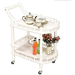 ZHIVIQ Two Tier Solid Wood Trolley Kitchen Trolley Wine Rack Trolley(Color:White)