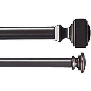 Amazon Basics 1" Double Curtain Rod with Square Finials - 72" to 144", Dark Bronze (Espresso)