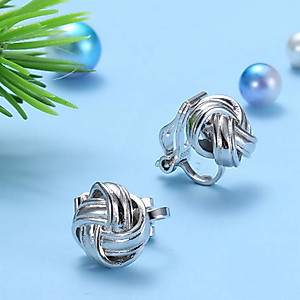 Sllaiss 925 Sterling Silver Clip On Earrings for Women 14k Gold Plated Celtic Knot Non Pierced Earrings (Silver)