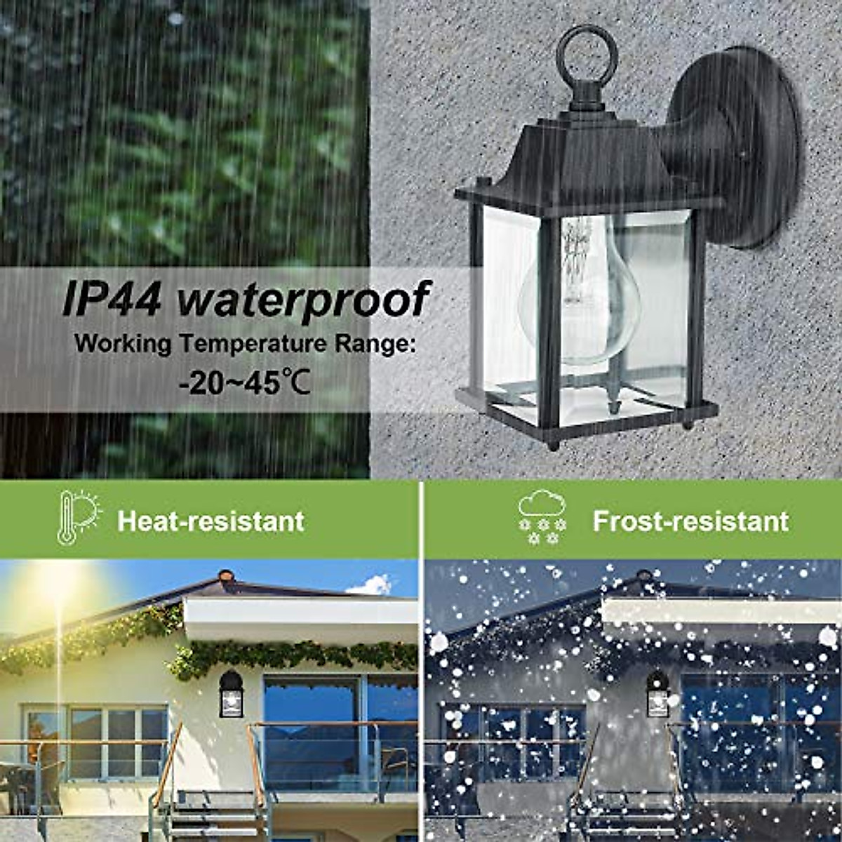 MOON BAY G02172-NA x 2 High Volt, E26 Base Socket(excl),Die-Cast Aluminum Body with Clear Glass Shade Waterproof for Outdoor Hallway Yard(2pack, Matt Black