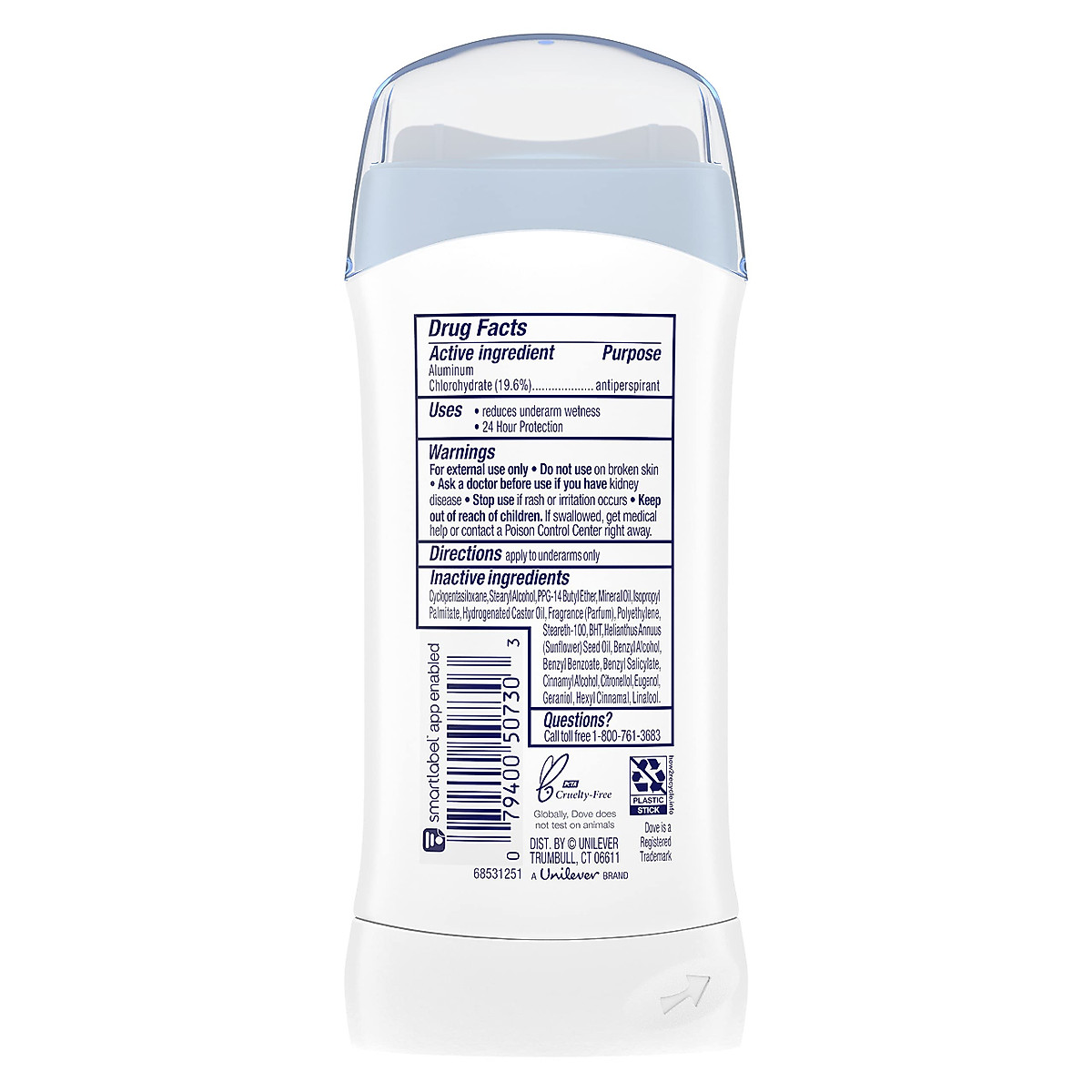 Dove Invisible Solid Antiperspirant Deodorant Stick for Women, Original Clean, For All Day Underarm Sweat and Odor Protection 2.6 Ounce (Pack of 6)