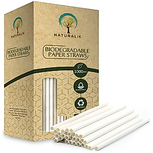 Naturalik 1000-Pack White Biodegradable Paper Straws Extra Durable Dye-Free- Premium Eco-Friendly Paper Straws Bulk - Drinking Straws for Smoothies, Restaurant drinking straws (White, 1000ct)
