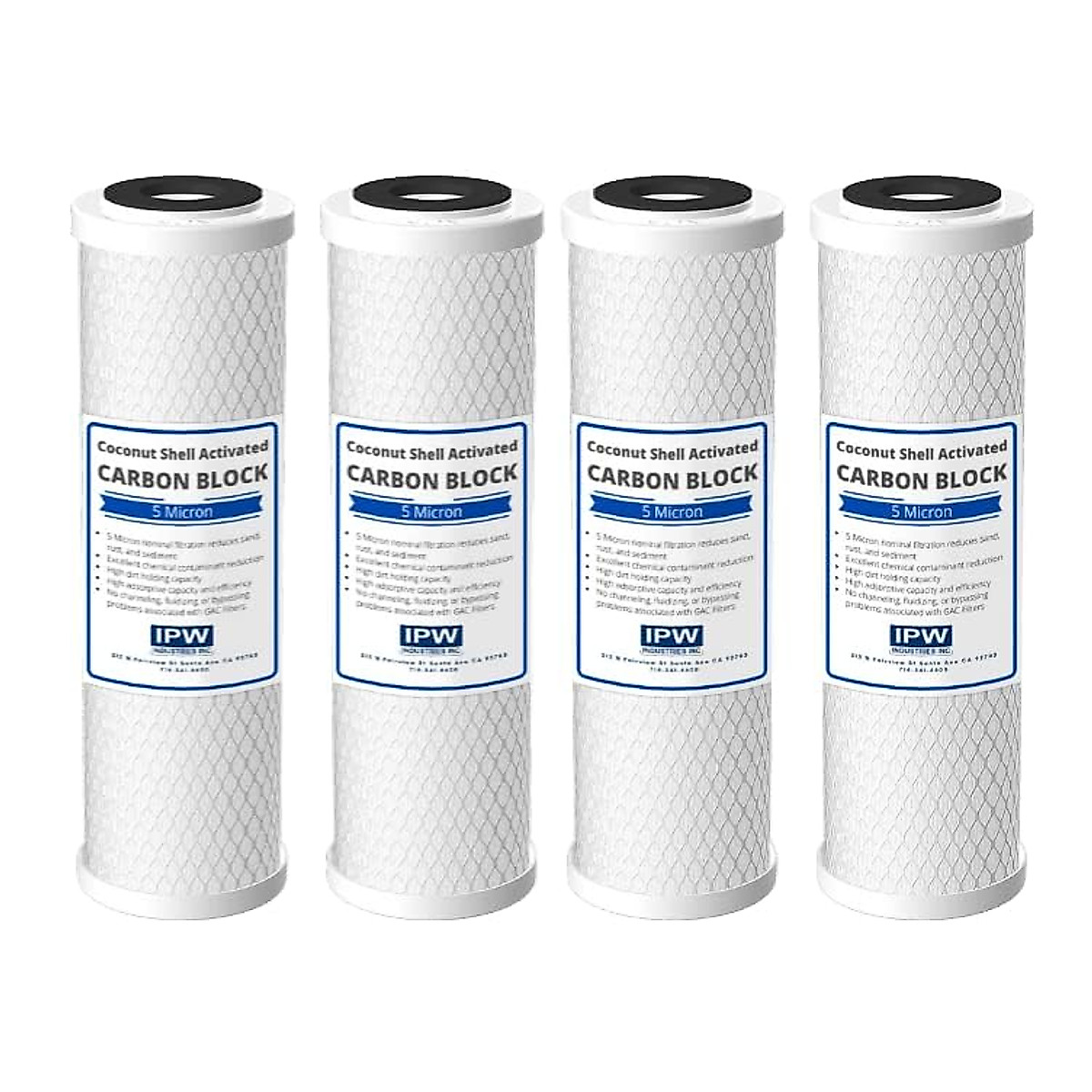 4-PACK Of 5 Micron Carbon Block CTO Replacement Water Filter Cartridge 10" by IPW Industries