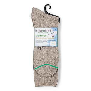 Insect Shield Lightweight and Comfy Traveler Sock with Built-In Bug Repellent, Khaki, Medium (Pack of 2)