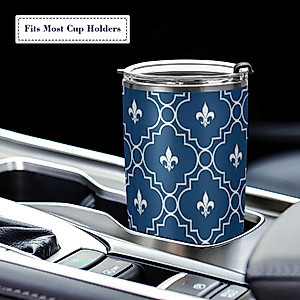 Yasala Mardi Gras Tumbler Fleur De Lis Moroccan Blue Insulated Coffee Cup Fat Tuesday Beverage Container Office Travel Mug with Straw and Lid 20oz Holiday Back to School Gift