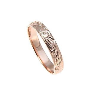 Arthur's Jewelry Sterling silver 925 pink rose gold plated 4mm Hawaiian scroll hand engraved ring band size 7.5