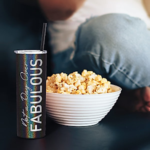 Cuptify Not A Day Over Fabulous Skinny Tumbler with Lid Laser Engraved on Black 22 oz Insulated Stainless Steel Best Friend Birthday Gift For Women