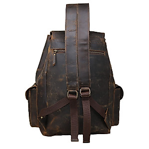 HG-LTHR 16" Brown Leather Backpack Vintage Rucksack Laptop Bag Water Resistant Casual Daypack College Bookbag Comfortable Lightweight Travel Hiking/picnic For Men