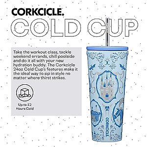 Corkcicle x Disney Princess Cinderella Cold Cup Insulated Tumbler with Lid and Straw, 24 oz – Reusable Water Bottle Keeps Beverages Cold 12hrs, Hot 5hrs – Cupholder Friendly, Lid for Flexible Sipping