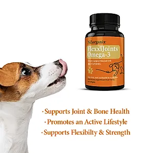 FlexxiJoints Omega-3 Hip and Joint Supplement • Green-Lipped Mussel Omega-3 Oil for Dogs • 100% New Zealand Green-Lipped Mussels (60 Softgels)
