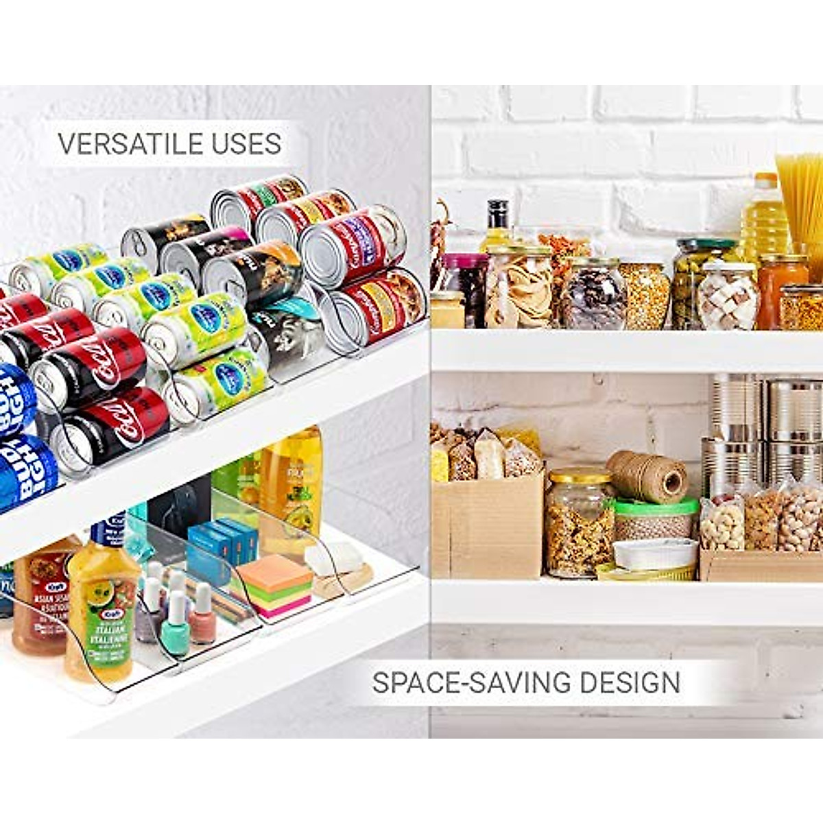 Set of 2 - JinaMart Refrigerator Organizer Bin Pop Soda Can Beverage Holder for Fridge, Kitchen, Countertops, Cabinets - Clear Plastic Can Dispenser and Canned Food Pantry Storage Rack (Without Lid)