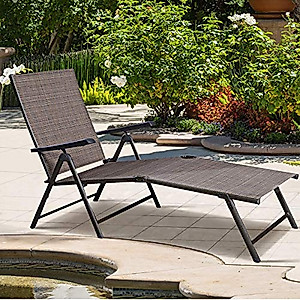 Tangkula Set of 2 Patio Adjustable Chaise, 5 Back & 2 Leg Positions Adjustable Textiline Outdoor Reclining Lounger Chairs, Suitable for Lawn, Poolside, Garden Yard and Beach
