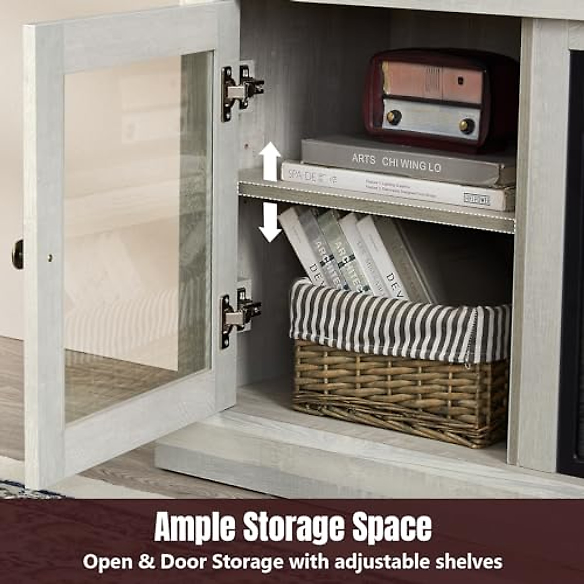 Zevemomo Fireplace TV Stand, 60", Rustic Grey